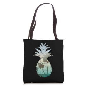 pineapple gift palm tree surf sunset beach present tote bag