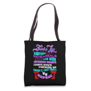 theatre life theater broadway musical actor thespian tote bag