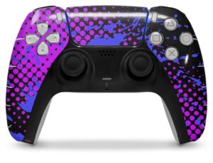 wraptorskinz skin wrap compatible with sony ps5 dualsense controller halftone splatter blue hot pink (controller not included)