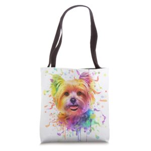 colorful splash art yorkshire terrier portrait yorkie lover tote bag