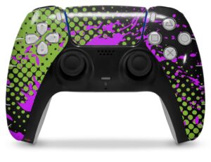 wraptorskinz skin wrap compatible with sony ps5 dualsense controller halftone splatter hot pink green (controller not included)