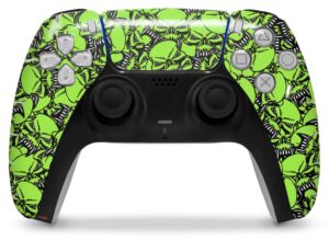 wraptorskinz skin wrap compatible with sony ps5 dualsense controller scattered skulls neon green (controller not included)