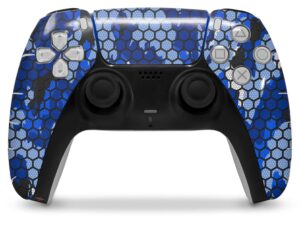 wraptorskinz skin wrap compatible with sony ps5 dualsense controller hex mesh camo 01 blue bright (controller not included)