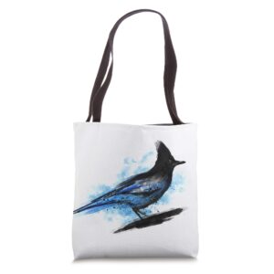 watercolor blue stellar jay bird artistic animal watercolour tote bag