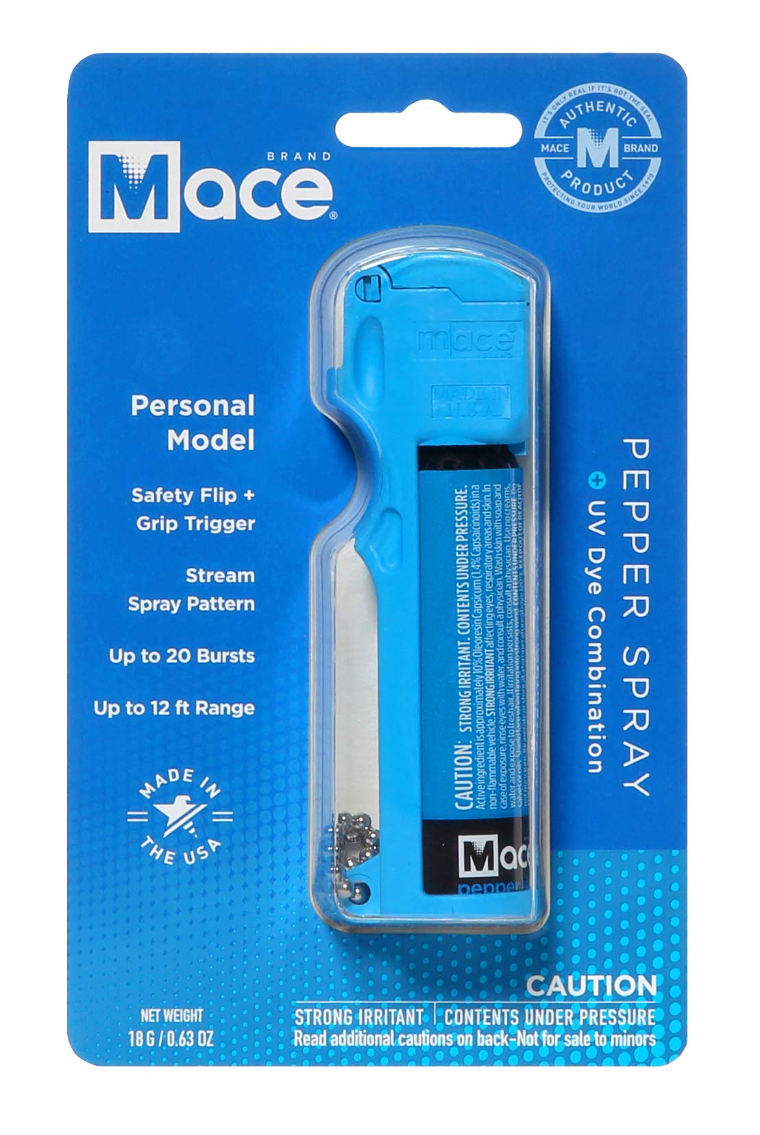 Mace Brand Personal Pepper Spray (Neon Blue), Full Size