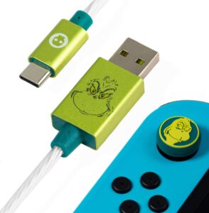 numskull official grinch led usb type-c cable and thumb stick grips - 1.5m fast charging lead, nintendo switch controller mod (nintendo switch)