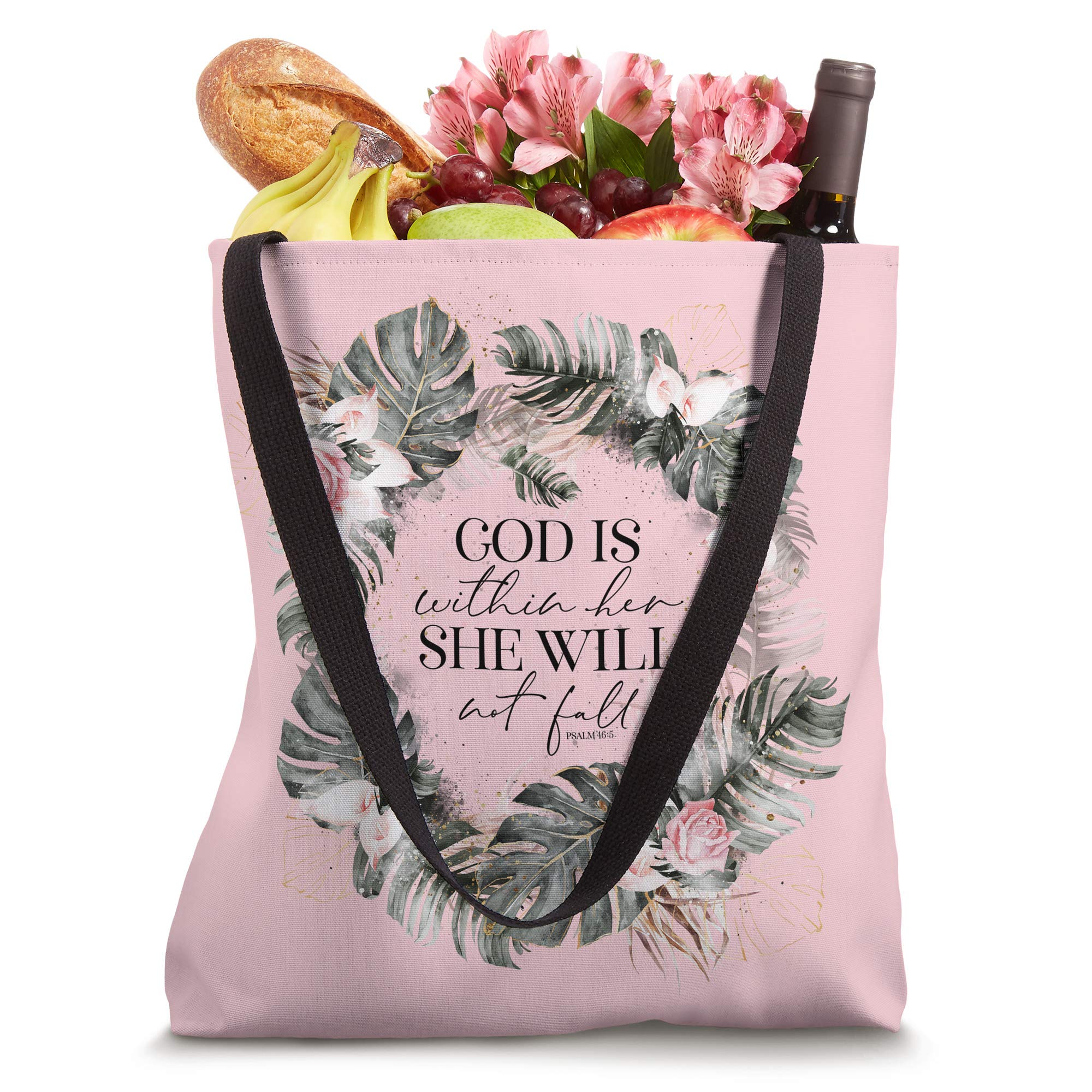 Pink Floral Inspirational Christian Woman Quote Psalm 46:5 Tote Bag