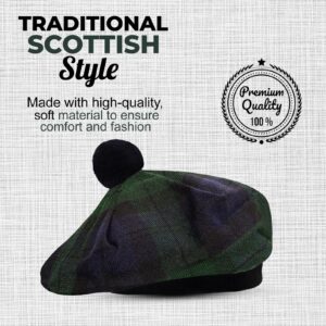 UMAM Scottish Traditional Tam o' Shatner Acrylic Wool Tammy Hat Flat Bonnet Kilt Many Tartans (Black Watch 008tcp)