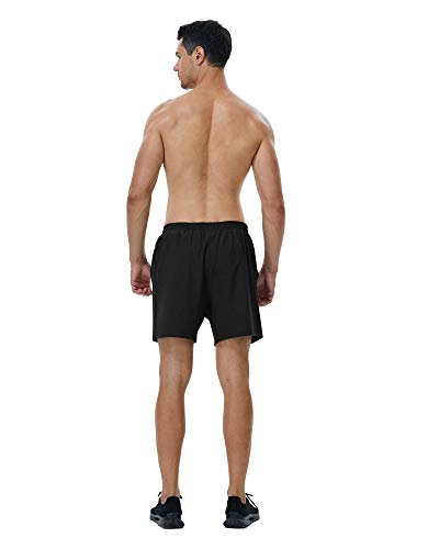 Roadbox Men's 5 Inch Running Athletic Quick Dry Shorts with Pockets for Workout Gym Exercise Black