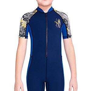 Youth Boys Girls One piece Short Sleeve Rash Guard Swimsuit UPF 50+ UV Quick Dry Sun Protective Sunsuit Swimwear