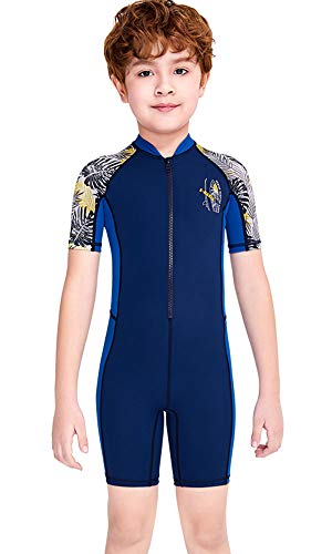 Youth Boys Girls One piece Short Sleeve Rash Guard Swimsuit UPF 50+ UV Quick Dry Sun Protective Sunsuit Swimwear