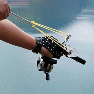 koo professional fishing slingshot set powerful full fishing catapult outdoor shooting hunting tool fishing reel + darts+handguard (a)