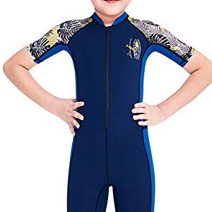 Youth Boys Girls One piece Short Sleeve Rash Guard Swimsuit UPF 50+ UV Quick Dry Sun Protective Sunsuit Swimwear