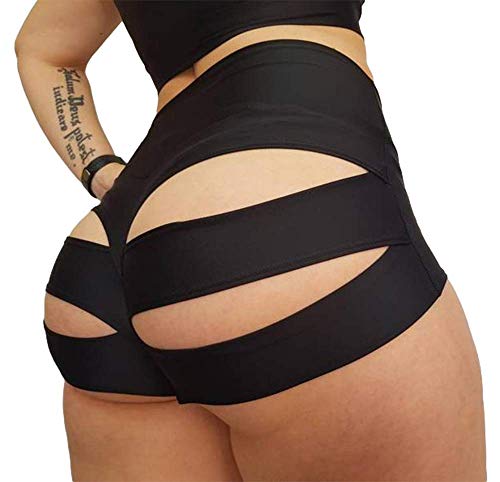 BZB Women's Yoga Shorts Cut Out Scrunch Booty Hot Pants High Waist Gym Workout Active Butt Lifting Sports Leggings (Black,Medium)