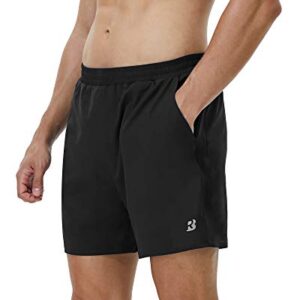 Roadbox Men's 5 Inch Running Athletic Quick Dry Shorts with Pockets for Workout Gym Exercise Black