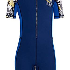 Youth Boys Girls One piece Short Sleeve Rash Guard Swimsuit UPF 50+ UV Quick Dry Sun Protective Sunsuit Swimwear