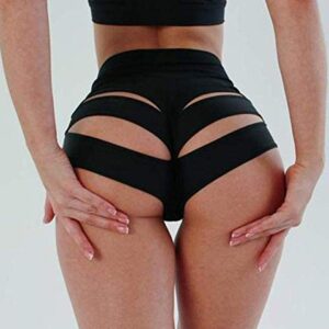 BZB Women's Yoga Shorts Cut Out Scrunch Booty Hot Pants High Waist Gym Workout Active Butt Lifting Sports Leggings (Black,Medium)