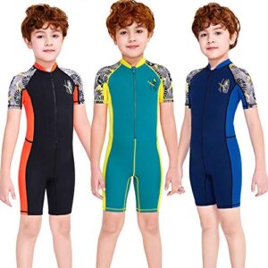 Youth Boys Girls One piece Short Sleeve Rash Guard Swimsuit UPF 50+ UV Quick Dry Sun Protective Sunsuit Swimwear