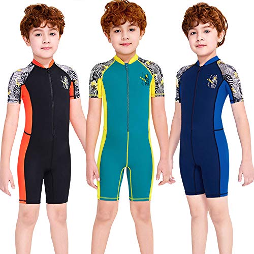 Youth Boys Girls One piece Short Sleeve Rash Guard Swimsuit UPF 50+ UV Quick Dry Sun Protective Sunsuit Swimwear