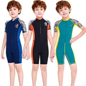 Youth Boys Girls One piece Short Sleeve Rash Guard Swimsuit UPF 50+ UV Quick Dry Sun Protective Sunsuit Swimwear