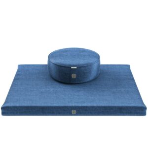 mindful & modern meditation cushion and zabuton meditation mat bundle - premium luxury velvet meditation cushion set for yoga - buckwheat zafu floor pillow and rectangular mat - royal navy color