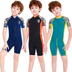 Youth Boys Girls One piece Short Sleeve Rash Guard Swimsuit UPF 50+ UV Quick Dry Sun Protective Sunsuit Swimwear