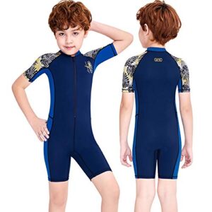 Youth Boys Girls One piece Short Sleeve Rash Guard Swimsuit UPF 50+ UV Quick Dry Sun Protective Sunsuit Swimwear