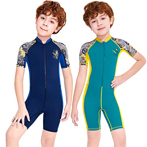 Youth Boys Girls One piece Short Sleeve Rash Guard Swimsuit UPF 50+ UV Quick Dry Sun Protective Sunsuit Swimwear