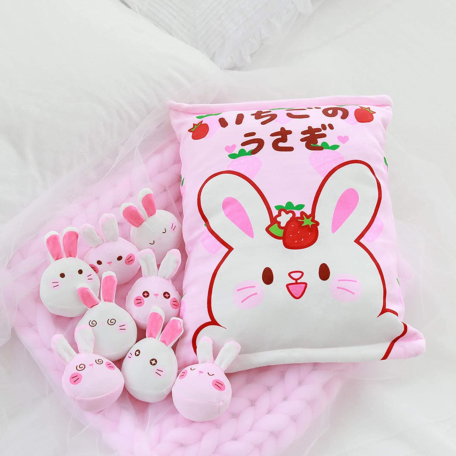 QAHEART Kawaii Plush Pillow Cushion Cute Snack Bag Pillow with Mini Soft Pudding Plush Stuffed Animal Fluffy Hugging Pillow Home Decorative Cushion Novelty Gift