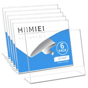 hiimiei acrylic slant sign holder horizontal 8.5x11 6 pack, plastic table menu display stand holder landscape, plexi single ad frame for restaurants,hotels,stores