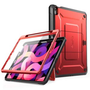 supcase for ipad air 5th generation case/ipad air 4th generation case with pencil holder (unicorn beetle pro), [built-in screen protector & stand] rugged case for ipad air 5/4 10.9 inch, ruddy