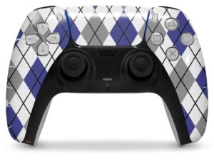 wraptorskinz skin wrap compatible with sony ps5 dualsense controller argyle blue and gray (controller not included)