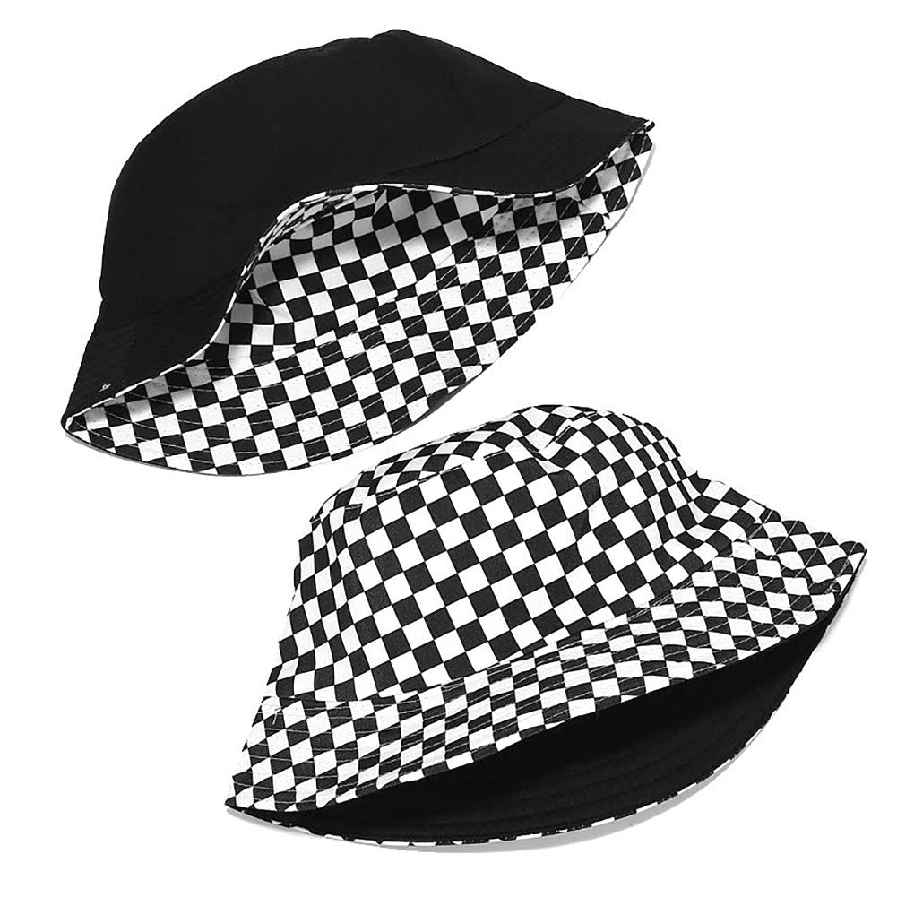 XYIYI Black White Checkered Flag Bucket Hat Trendy Fishing Hat for Women Teen Girls, Reversible Double Side