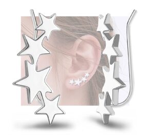 sterling silver star ear climber - hypoallergenic ear cuffs stars ear crawler for women girls