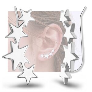 Sterling Silver Star Ear Climber - Hypoallergenic Ear Cuffs Stars Ear Crawler for Women Girls