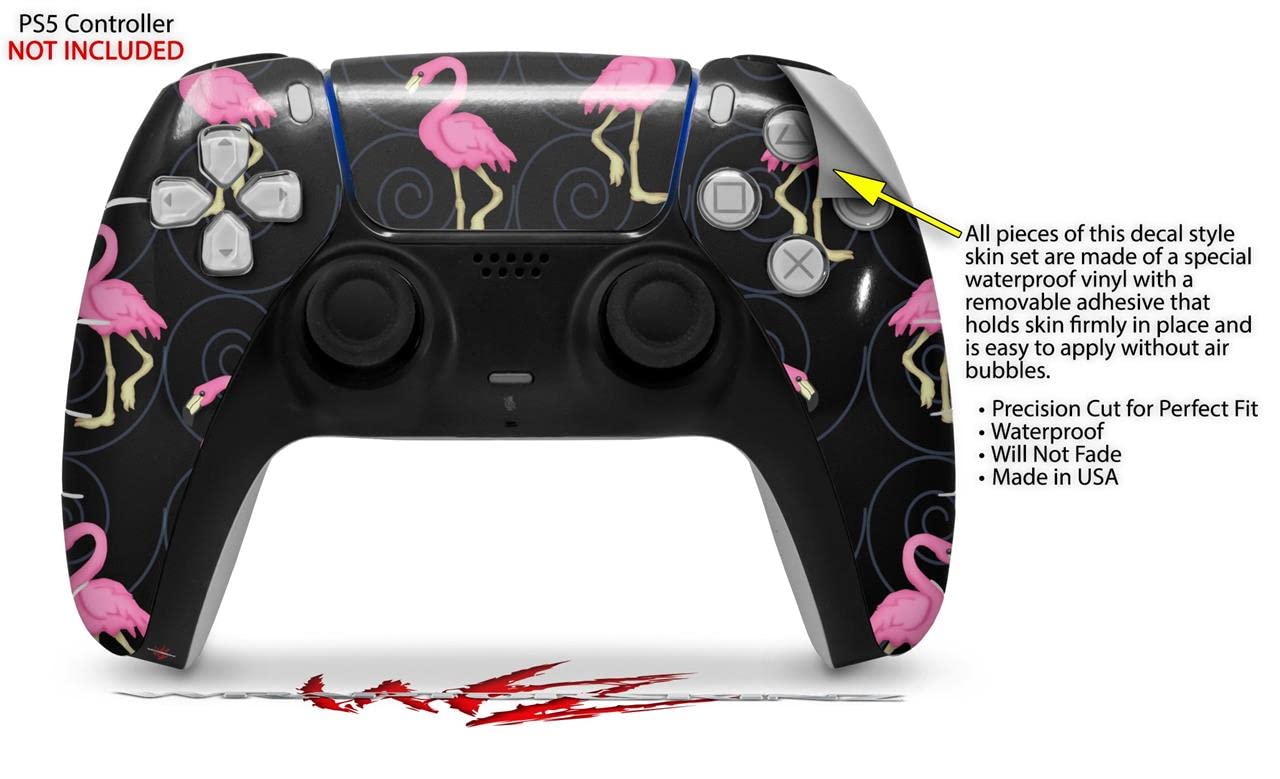 WraptorSkinz Skin Wrap compatible with Sony PS5 DualSense Controller Flamingos on Black (CONTROLLER NOT INCLUDED)