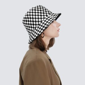 XYIYI Black White Checkered Flag Bucket Hat Trendy Fishing Hat for Women Teen Girls, Reversible Double Side