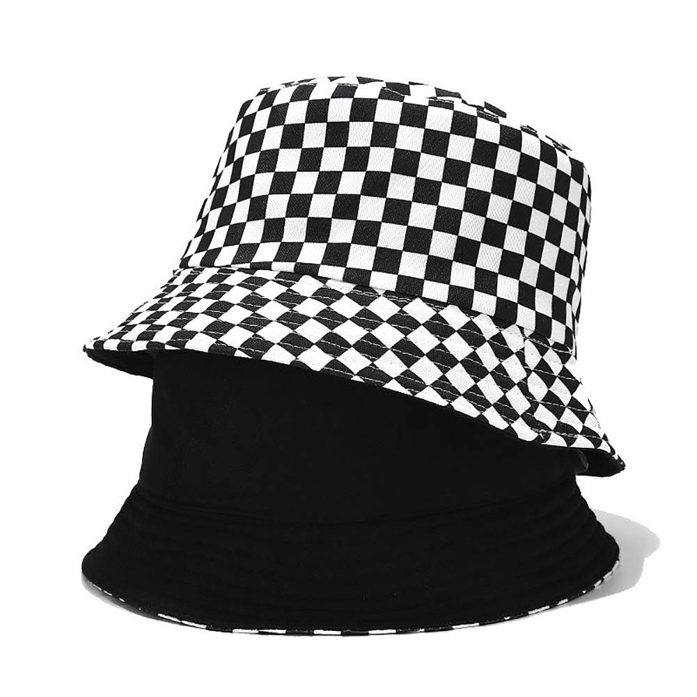 XYIYI Black White Checkered Flag Bucket Hat Trendy Fishing Hat for Women Teen Girls, Reversible Double Side