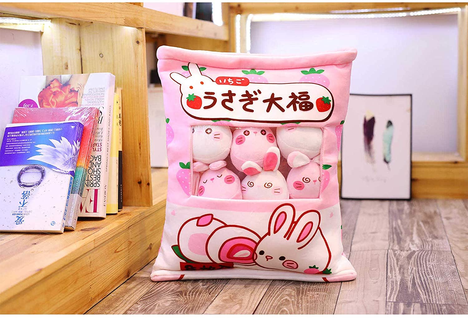 QAHEART Kawaii Plush Pillow Cushion Cute Snack Bag Pillow with Mini Soft Pudding Plush Stuffed Animal Fluffy Hugging Pillow Home Decorative Cushion Novelty Gift