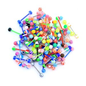 cm crareesi mania 50pcs tongue rings pack 14g 316l stainless steel tongue rings barbells assorted colors flexible multicolor tongue bars