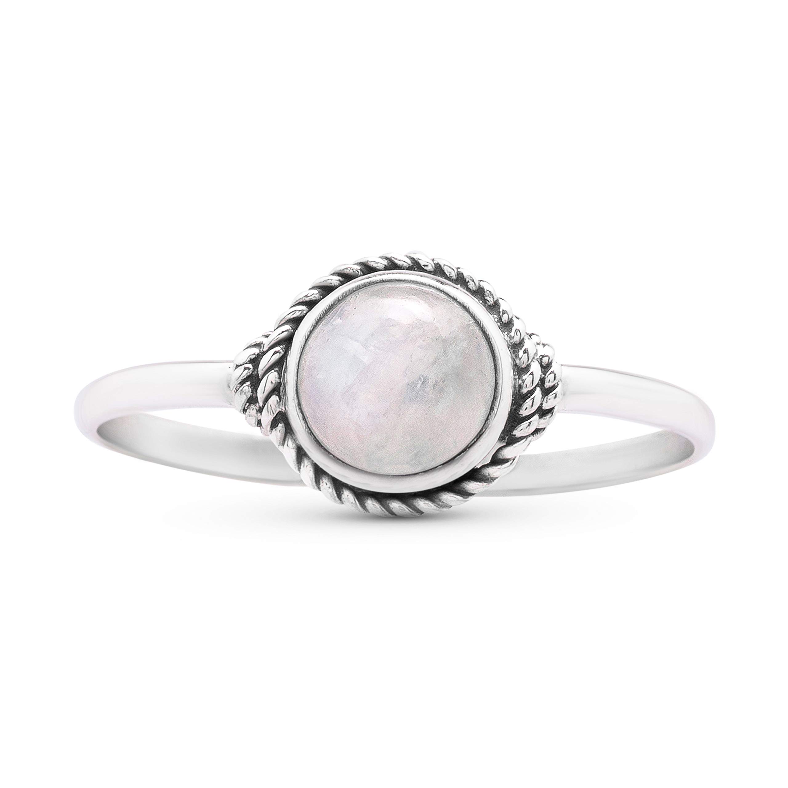 Koral Jewelry Round Moonstone Ethnic Delicate Ring 925 Sterling Silver Vintage Tribal Gipsy Boho Look (5)