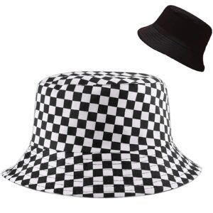 xyiyi black white checkered flag bucket hat trendy fishing hat for women teen girls, reversible double side