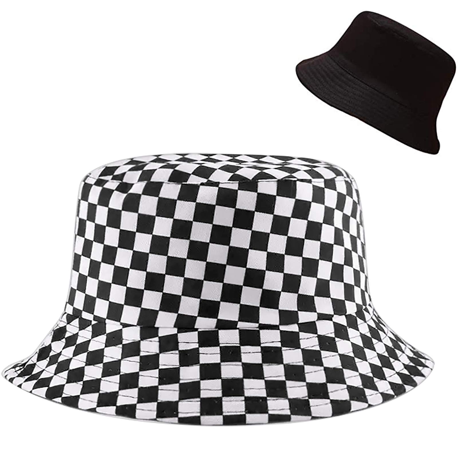 XYIYI Black White Checkered Flag Bucket Hat Trendy Fishing Hat for Women Teen Girls, Reversible Double Side