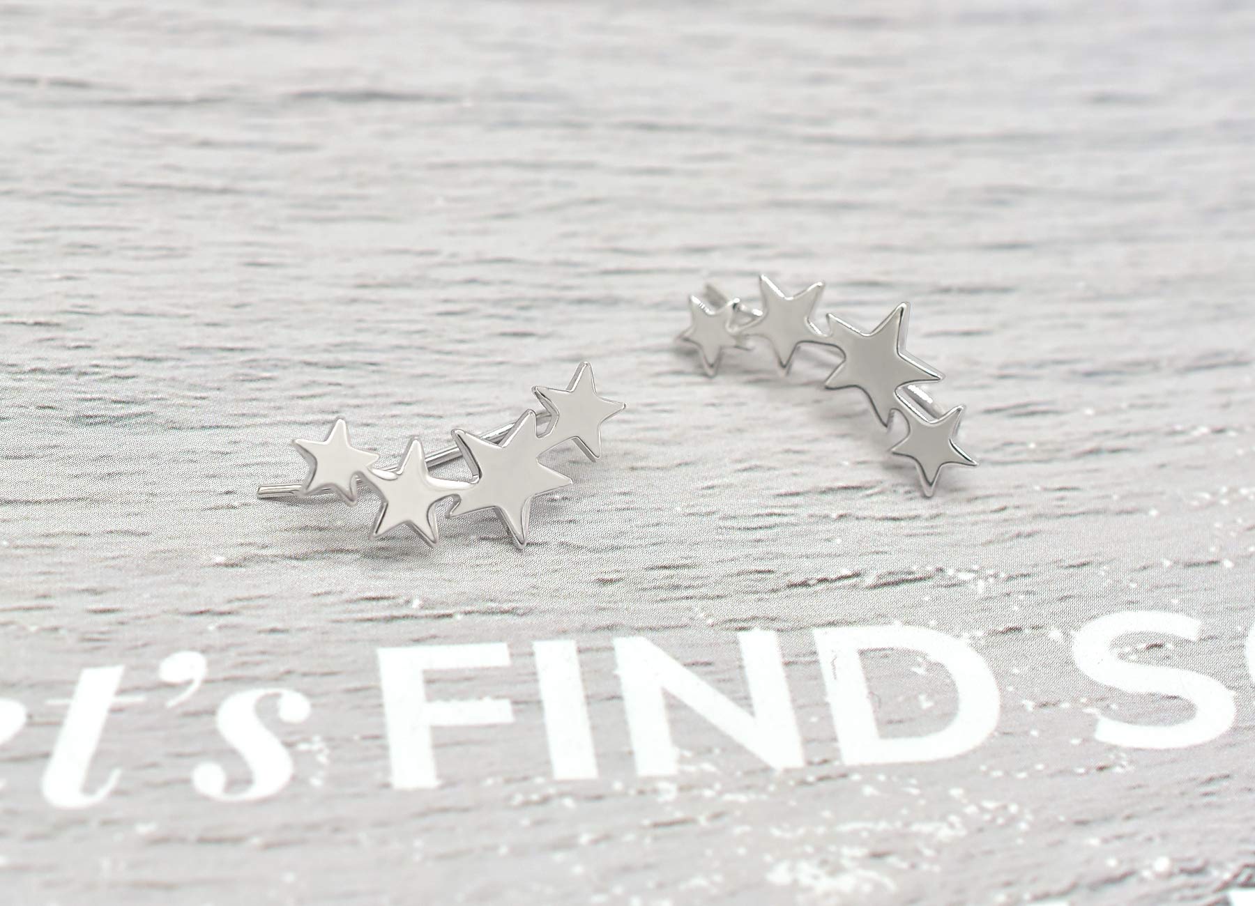 Sterling Silver Star Ear Climber - Hypoallergenic Ear Cuffs Stars Ear Crawler for Women Girls