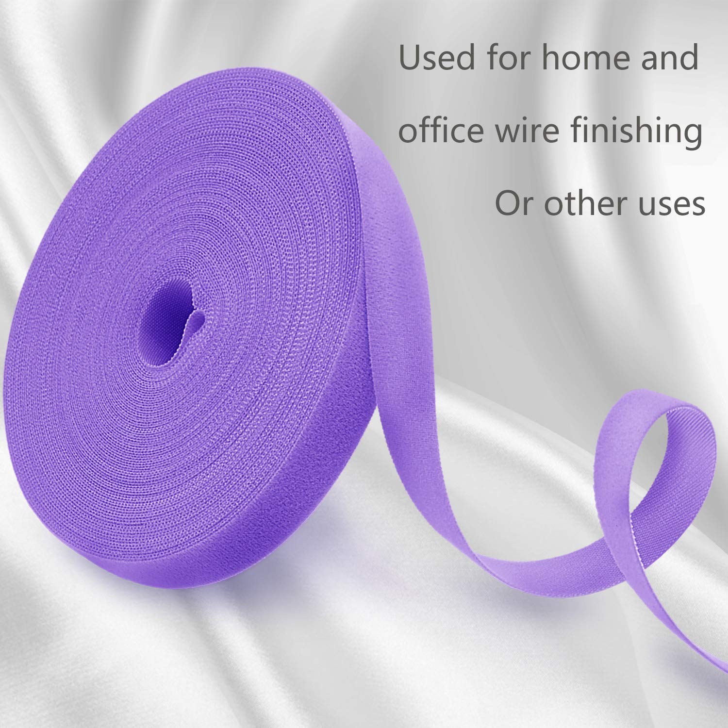 Saisn Reusable Fastening Tape Cable Ties 3/4 Inch Double Side Hook Roll (25 Yard, Purple)