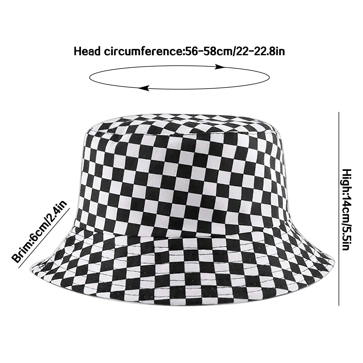 XYIYI Black White Checkered Flag Bucket Hat Trendy Fishing Hat for Women Teen Girls, Reversible Double Side