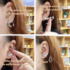 Sterling Silver Star Ear Climber - Hypoallergenic Ear Cuffs Stars Ear Crawler for Women Girls