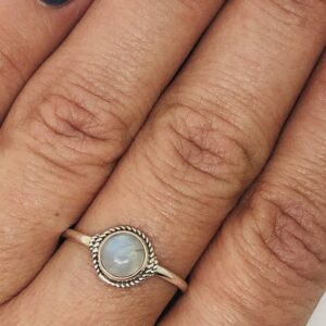 Koral Jewelry Round Moonstone Ethnic Delicate Ring 925 Sterling Silver Vintage Tribal Gipsy Boho Look (5)