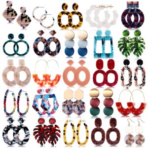 fifata 25 pairs acrylic resin statement earrings set for women mottled hoop fashion drop dangle jewelry hypoallergenic for sensitive ears