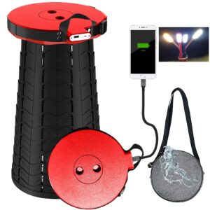 arcwares portable charging stool with power bank and usb nightlight, collapsible retractable folding camping stool seat for indoor outdoor, 4400 mah charger for iphone android